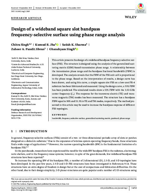 Pdf Design Of A Wideband Square Slot Bandpass Frequency‐selective Surface Using Phase Range