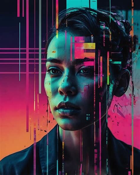 Abstract Digital Poster Glitch Art Concept Copyspace Premium Ai