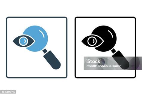 탐색 아이콘입니다 돋보기로 눈 아이콘은 찾기 검색과 관련이 있습니다 견고한 아이콘 스타일 디자인 간단한 벡터 디자인 편집 가능 개념에 대한 스톡 벡터 아트 및 기타 이미지