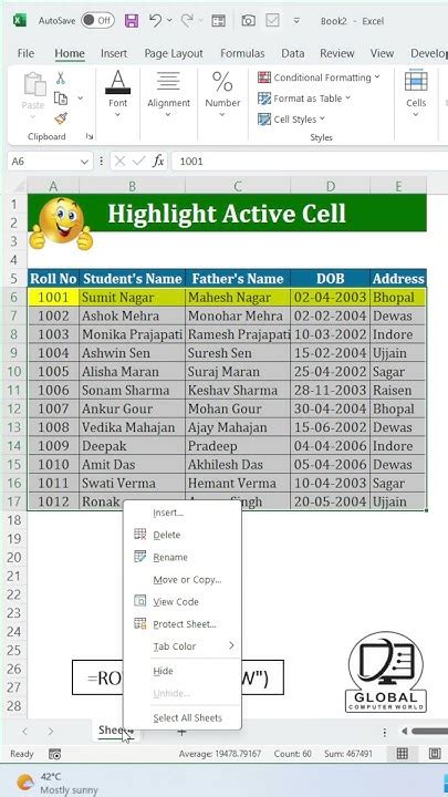 How To Highlight Active Cell In Excel Excel Exceltutorial Exceltips Exceltricks