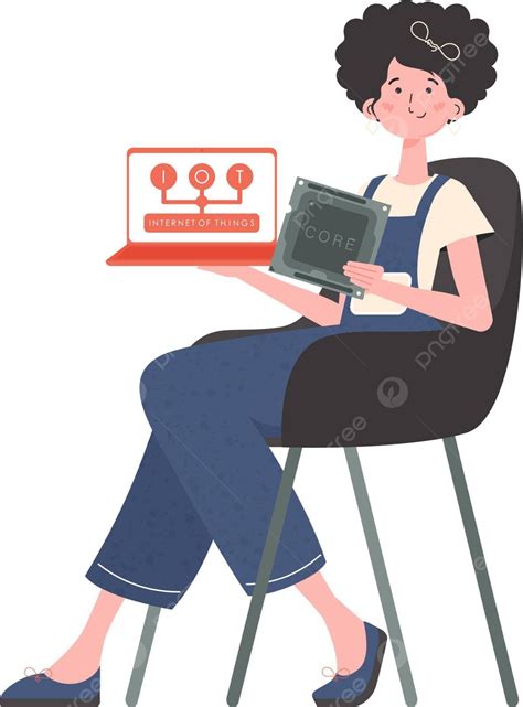 Female Holding Laptop And Processor Chip Iot Theme Vector Vector Background Communication