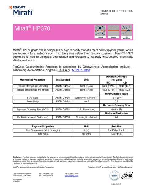 Hoja Técnica Mirafi Hp370 Pdf Materials Materials Science