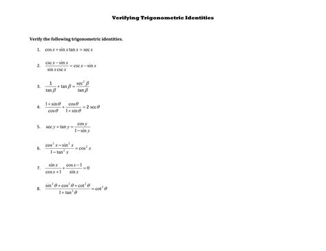 Verifying Trigonometric Identities Notes Pdf