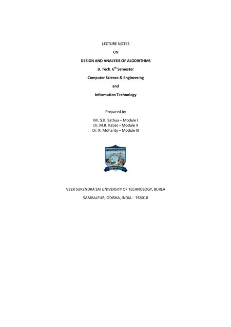 Advanced Algorithm Lecture Notes Lecture Notes On Design And Analysis