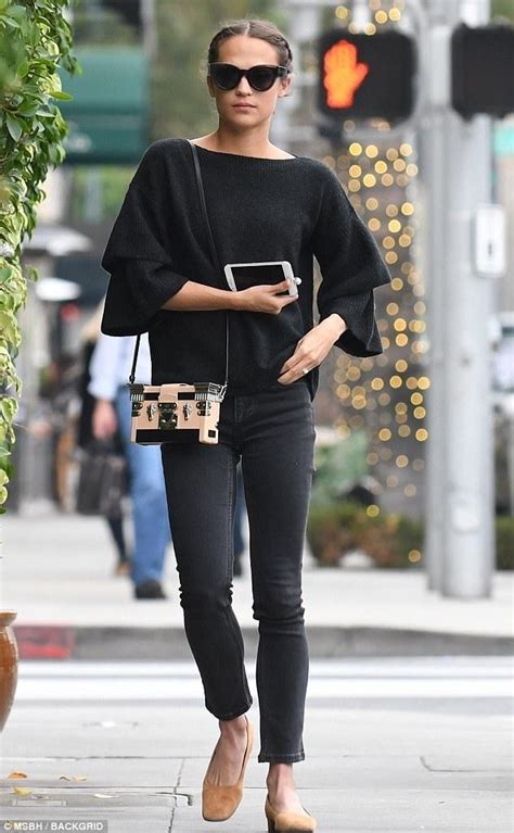 Alicia Vikander Is Casually Stylish In Black Sweater And Skinny Jeans
