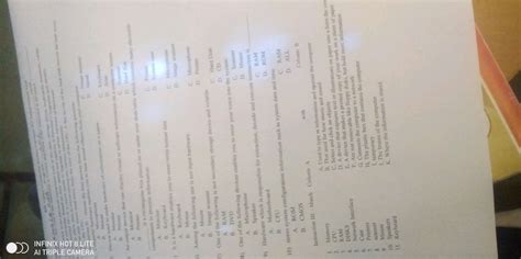 Instruction Iii Match Column A With Column B 1 Memory A Used To Type In