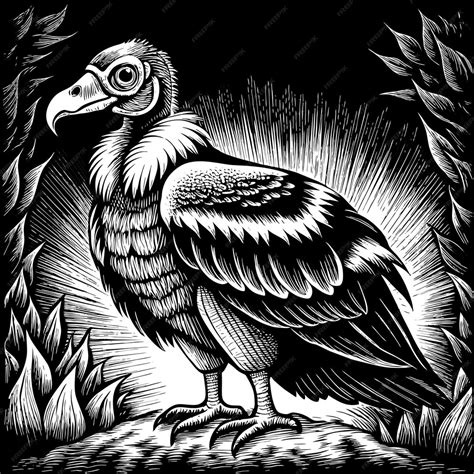черно белый рисунок птицы на черном фоне Премиум Ai сгенерированный