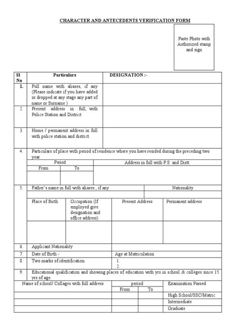 Character And Antecedents Verification Form Period From To Download