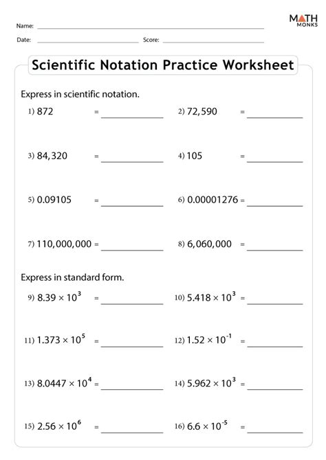 Scientific Notation Worksheets Math Monks