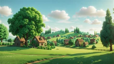 Premium Photo 3d Animation Style A Small Village Surrounded By Beautiful