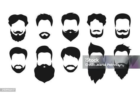 남성 머리와 수염 실루엣 세트 힙스터 또는 복고풍 신사 스타일 벡터 일러스트 레이 션 검은색에 대한 스톡 벡터 아트 및 기타 이미지 검은색 고풍스런 곱슬 머리