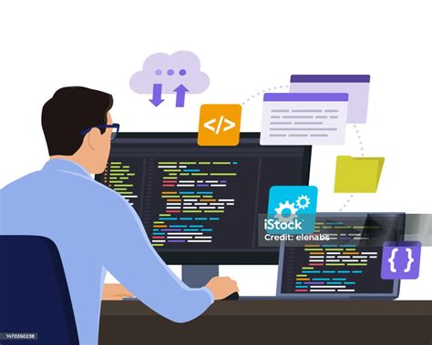 Vetores De Desenvolvedor De Software Que Trabalha Com Computadores E