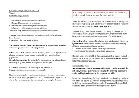 Statistical Design And Analysis Lecture Notes Statistical Design And Analysis Week