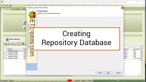 Advanced Etl Processor Creating Repository Database Youtube