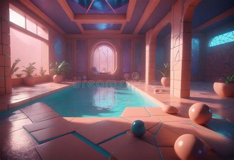 Polymorph Interior Design In Cinematic Lighting Stock Illustration
