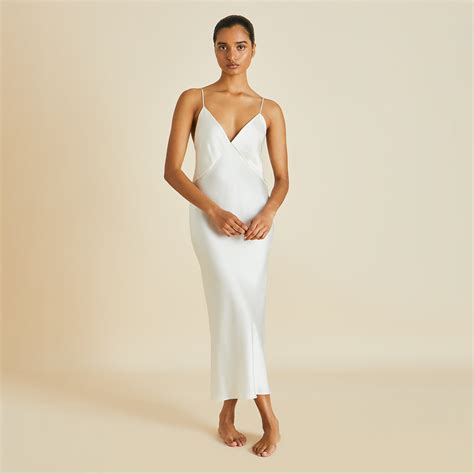 Olivia Von Halle Issa Ivory Luxury Silk Slip Dress