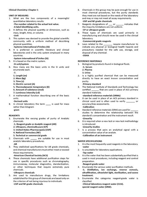 Clinical Chemistry Chapter 1 Practice Questions Pdf Applied And
