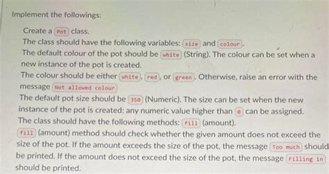 Solved Implement The Followings Create A Pot Class The