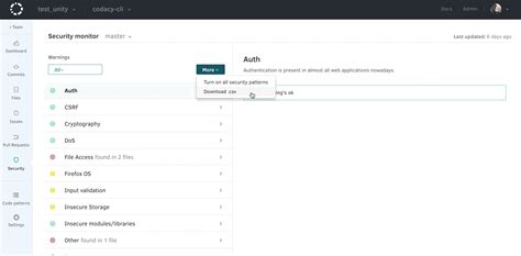 Security Dashboard Codacy Docs