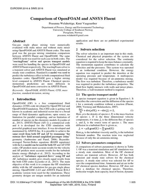 Comparison Of Openfoam And Ansys Fluent Solvers Selection Pdf