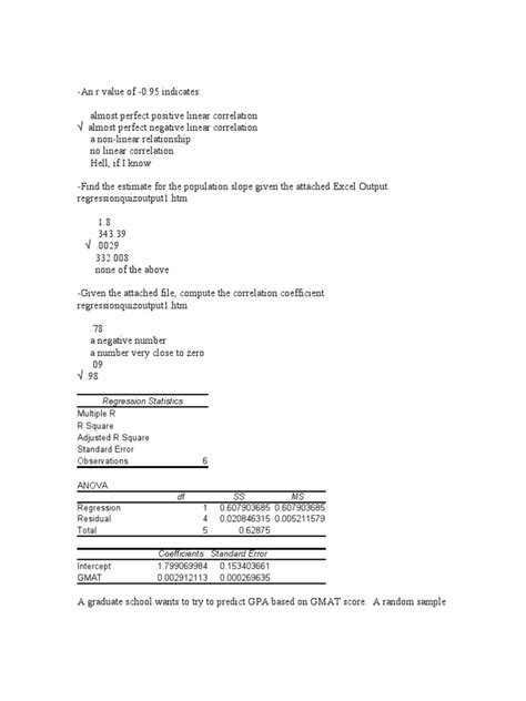 07 Quiz Simple Regression Pdf Errors And Residuals Correlation