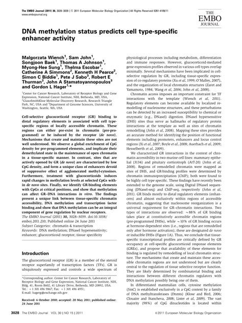 Pdf Dna Methylation Status Predicts Cell Type Specific Enhancer Activity