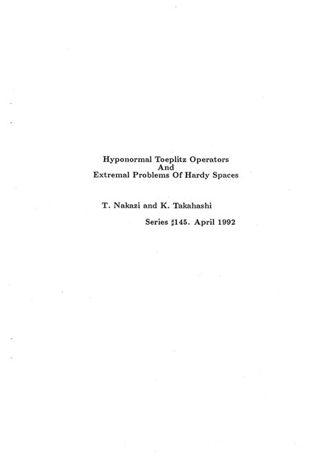 Pdf Hyponormal Toeplitz Operators And Extremal Problems Of Hardy Spaces