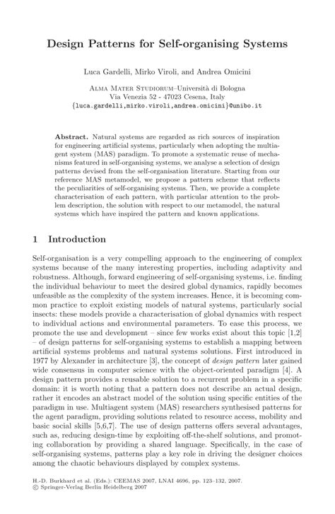 Pdf Design Patterns For Self Organising Systems