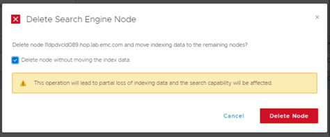 search engine node deletion from ui powerprotect data manager