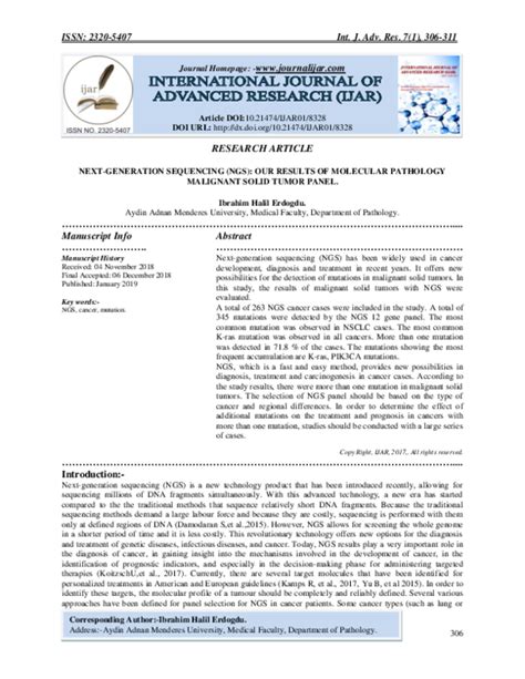 Pdf Next Generation Sequencing Ngs Our Results Of Molecular Pathology Malignant Solid Tumor