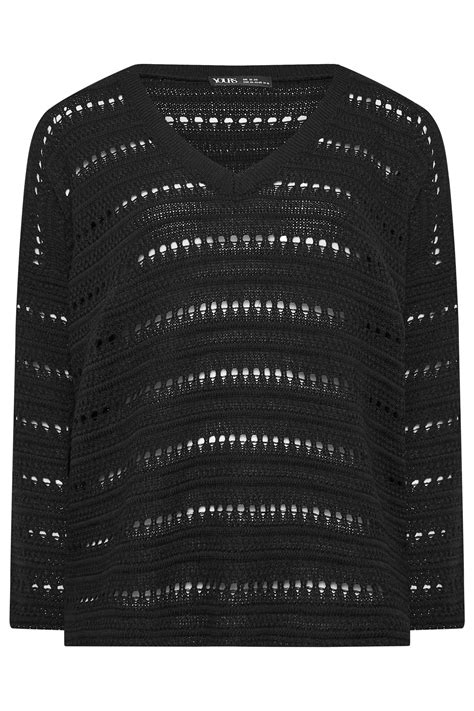 Yours Curve Black Crochet V Neck Jumper Yours Clothing