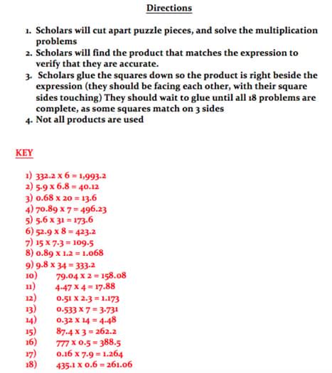 Multiplying Decimals Puzzle By Malin Mathematics Tpt