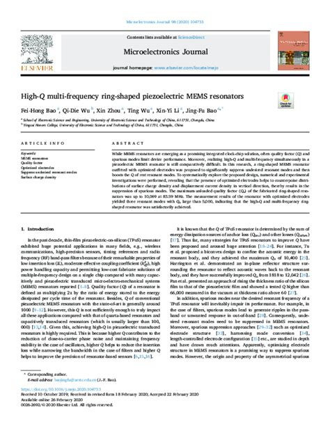 Pdf High Q Multi Frequency Ring Shaped Piezoelectric Mems Resonators