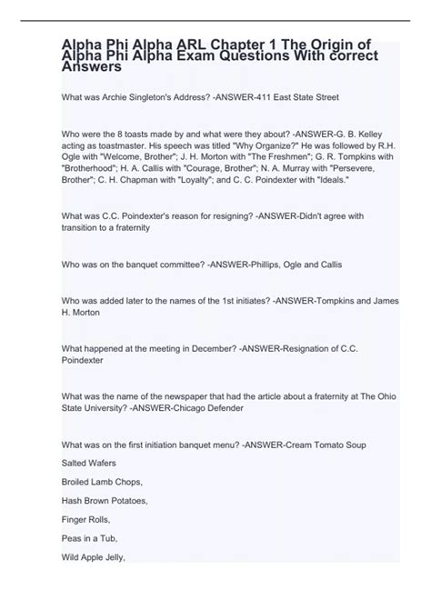 Alpha Phi Alpha ARL Chapter 1 The Origin Of Alpha Phi Alpha Exam Questions With Correct Answers