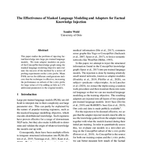the effectiveness of masked language modeling and adapters for factual