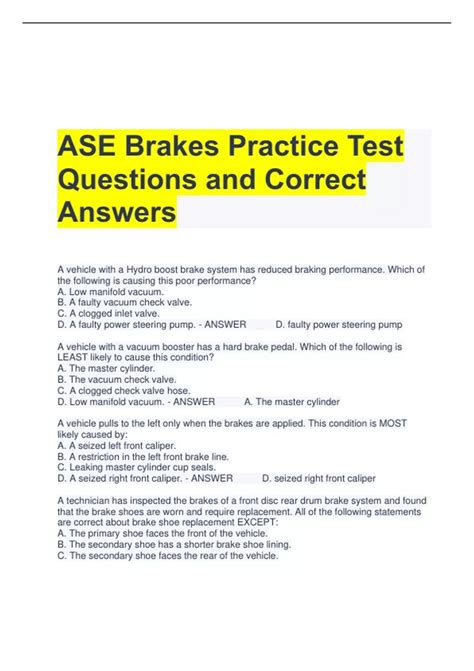 Ase Brakes Practice Test Questions And Correct Answers Ase Brakes Stuvia Us