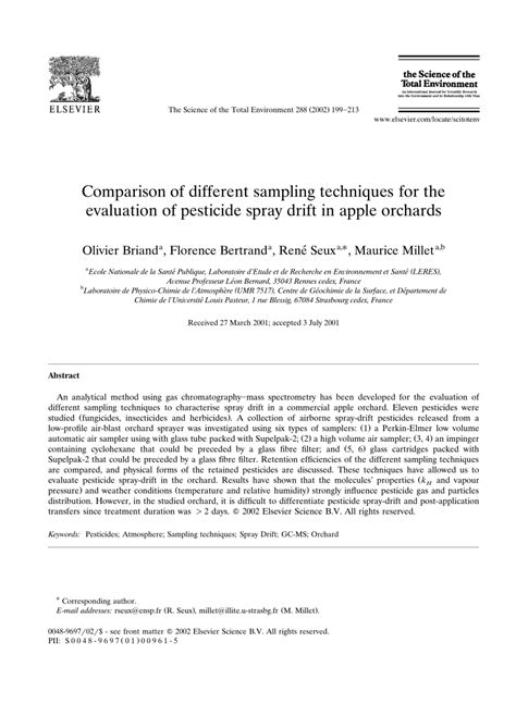 Pdf Comparison Of Different Sampling Techniques For The Evaluation Of Pesticide Spray Drift In