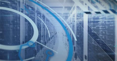 Animation Of Loading Circles And Circuit Board Pattern Over Data Server Room Stock Footage