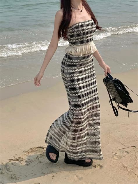 나디아 튜브탑 스커트 밴딩 세트 비치웨어 휴양지룩 투피스 에이블리