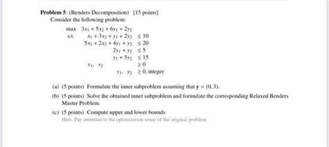 Solved Problem 5 Benders Decomposition [15 Points]