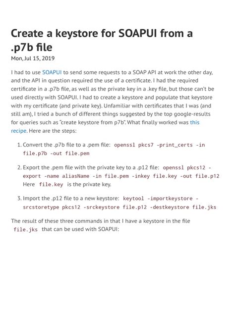 Create A Keystore For Soapui From A P7b File Stian Lågstad Pdf