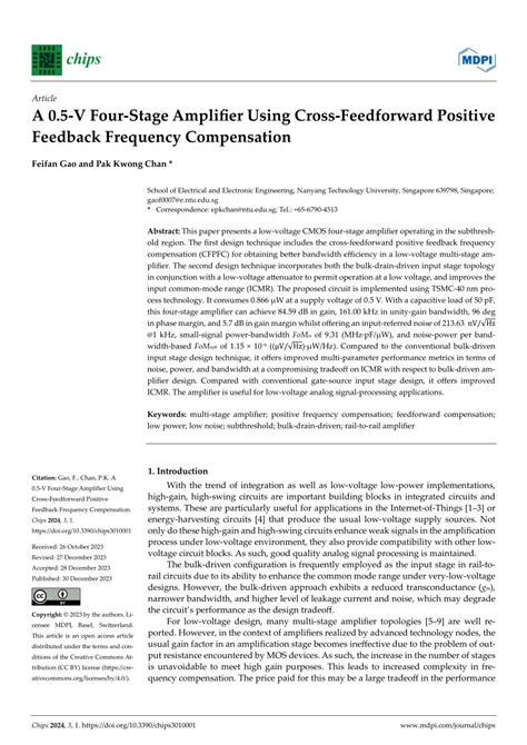 Pdf A 05 V Four Stage Amplifier Using Cross Feedforward Positive