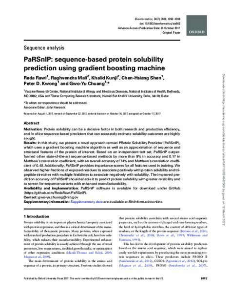 Pdf Parsnip Sequence Based Protein Solubility Prediction Using