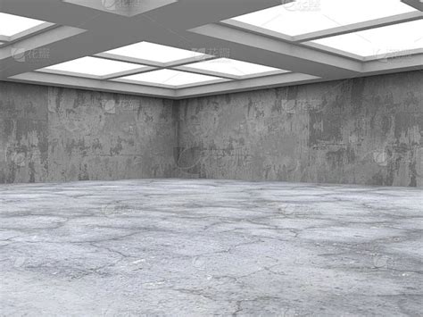 黑暗的混凝土空房间。现代建筑设计素材 花瓣网