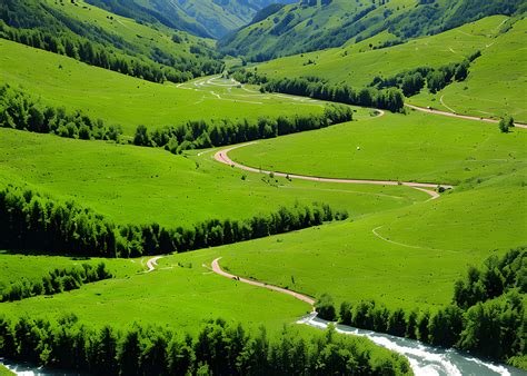 Lyrical Natural Scenery In Green Valley Background Mountain Nature