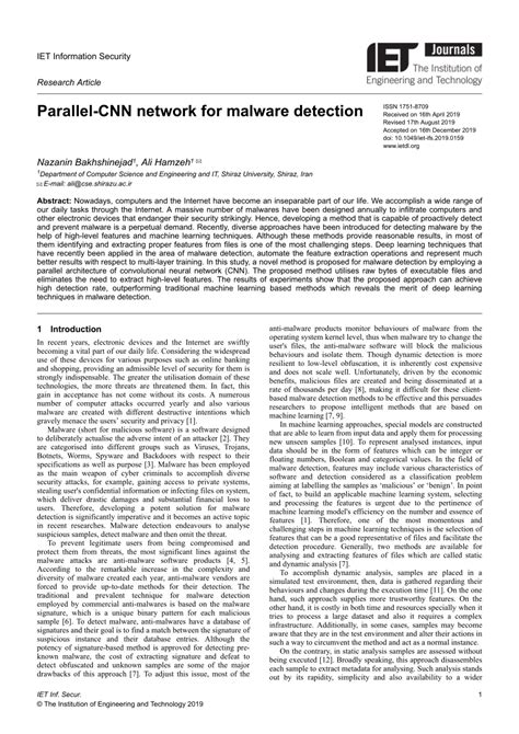 Pdf Parallel Cnn Network For Malware Detection