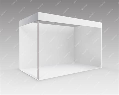 흰색 빈 실내 무역 전시회 부스 배경에 고립 된 관점에서 프리젠 테이션을위한 표준 스탠드 프리미엄 벡터