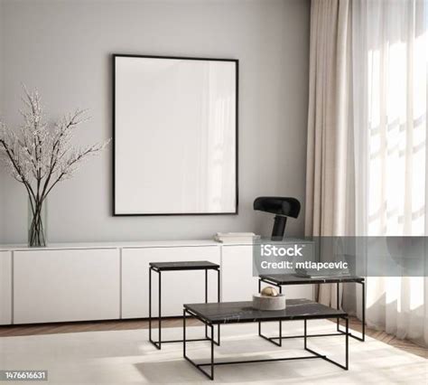 거실 벽에 있는 모형 포스터 프레임 현대적인 디자인의 고급스러운 아파트 배경 현대적인 인테리어 디자인 3d 렌더링 3d 그림 0명에 대한 스톡 사진 및 기타 이미지 Istock