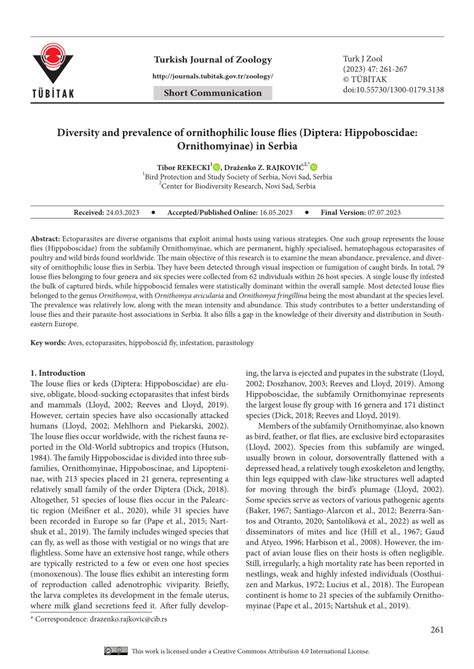 Pdf Diversity And Prevalence Of Ornithophilic Louse Flies Diptera