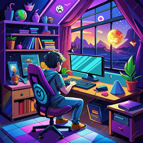 A Cartoon Of A Boy Working On A Computer With A Man Working On His